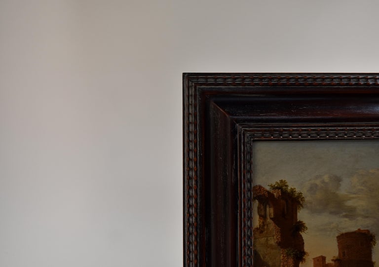 Emanuel Murant - Landscape with an obelisque and figures at a ruined ...