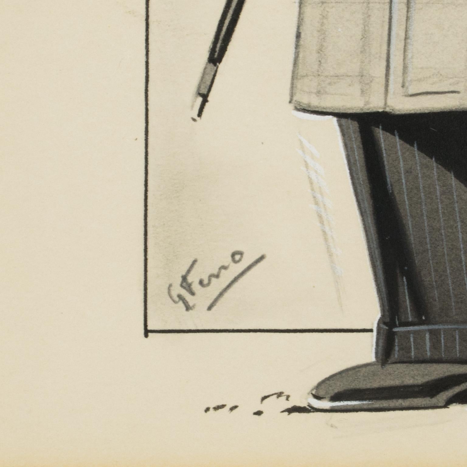 G. Ferro - French Art Deco Fashion Illustration Ink Drawing by G. Ferro ...