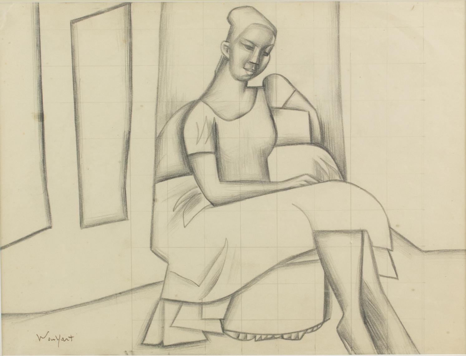 Wouyart - Cubist Woman Study Black Pencil Drawing by Wouyart For Sale ...