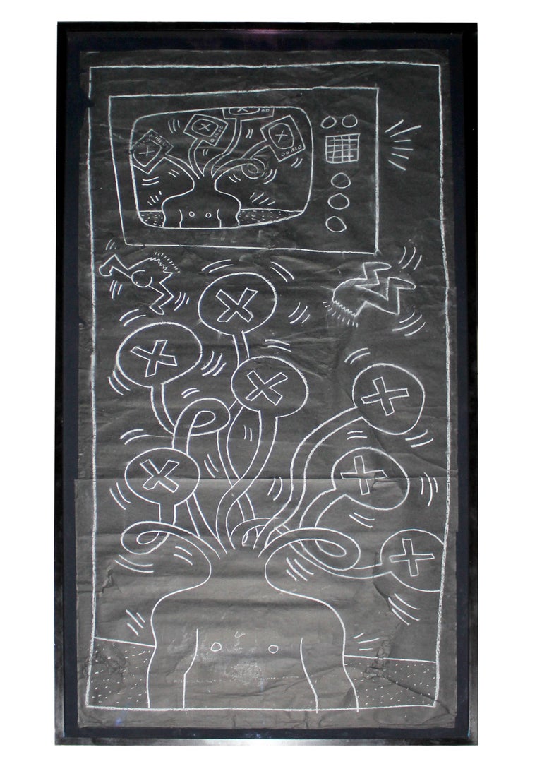 Keith Haring - Rare Modern Framed Subway Drawing Chalk Black Paper ...