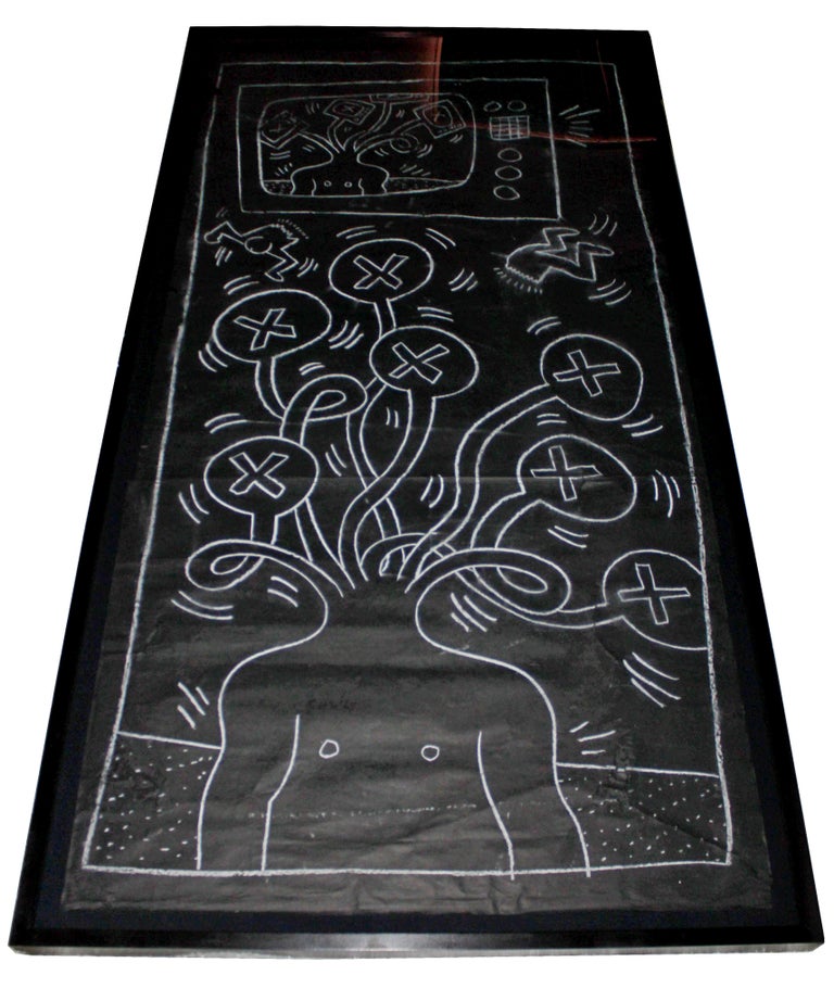 Keith Haring - Rare Modern Framed Subway Drawing Chalk Black Paper ...