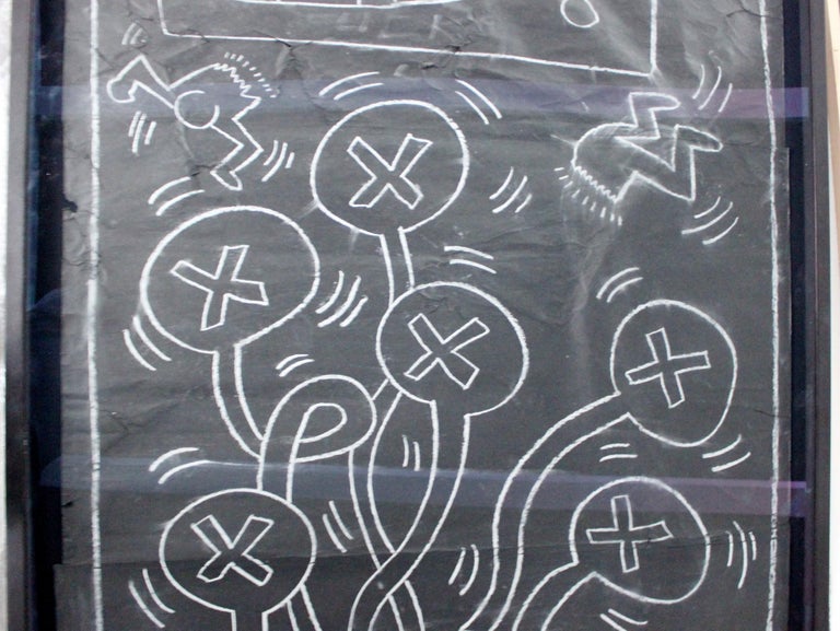 Keith Haring - Rare Modern Framed Subway Drawing Chalk Black Paper ...