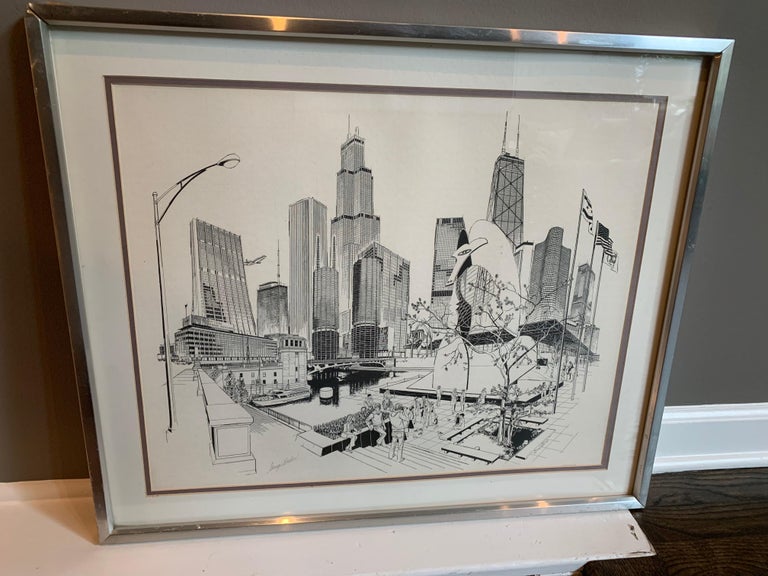 George Becker - Chicago Ink Drawing, Signed and framed by George Becker ...