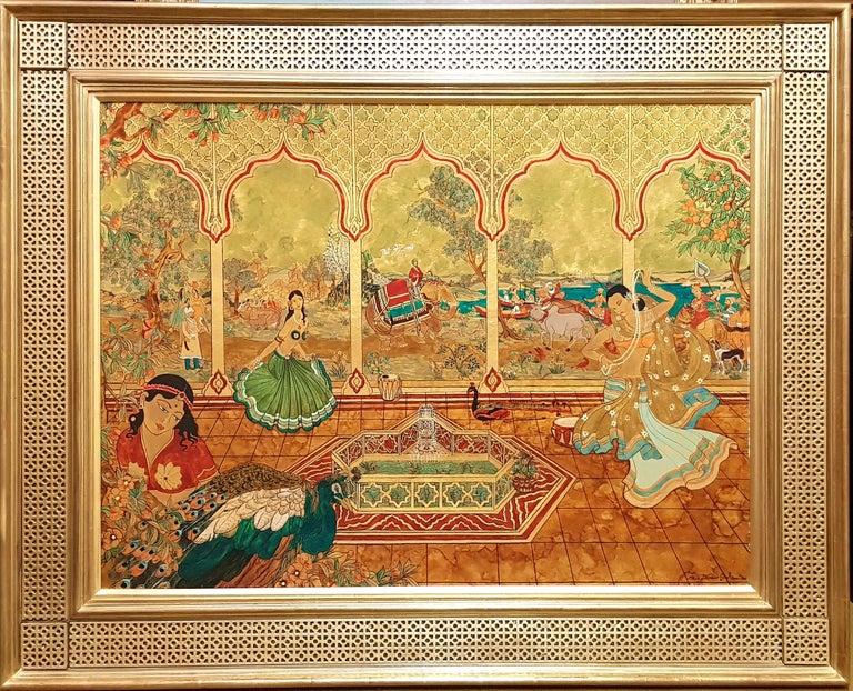 Anne Graham - Enamel Painting of Exotic Asian figures dancing, Bead ...