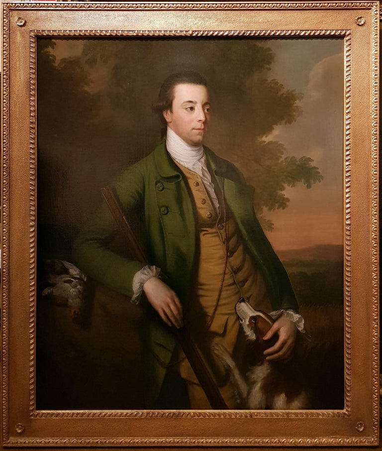 David Allan - Oil portrait of a man with his gun and dog, Sportsman ...