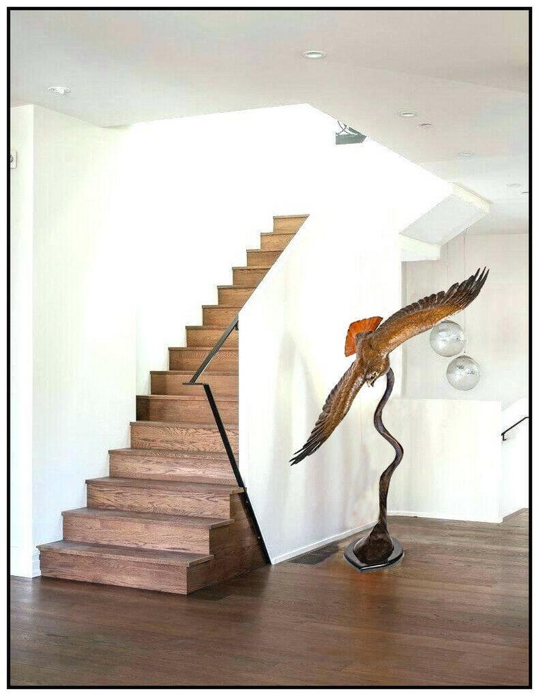 Dave LaMure Jr - Dave LaMure Jr Bronze Full Round Sculpture Vigilance II Hawk Large Signed Art ...