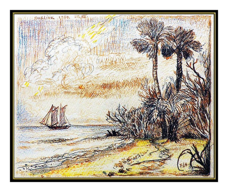 David Burliuk - David Burliuk Original Color Ink Drawing Signed Female ...