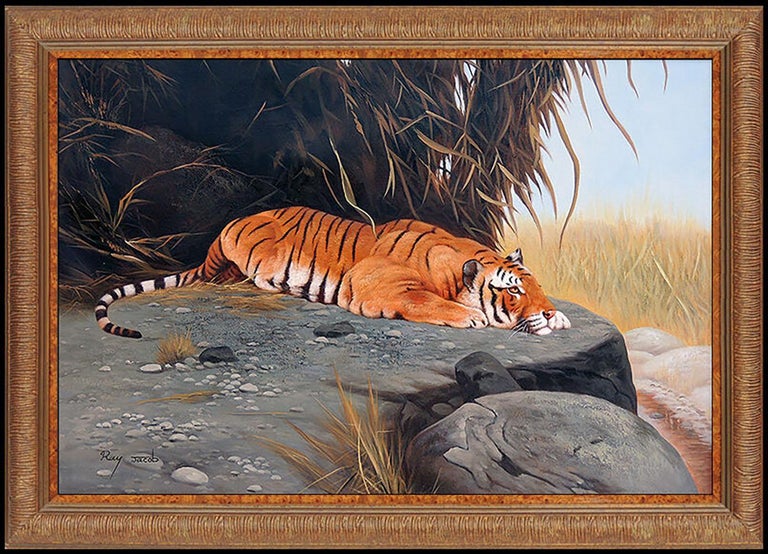 Ray Jacob - Ray Jacob Rare Original Oil Painting on Canvas Signed Tiger ...