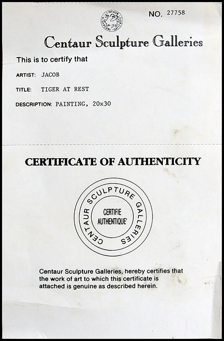 Ray Jacob - Ray Jacob Rare Original Oil Painting on Canvas Signed Tiger ...