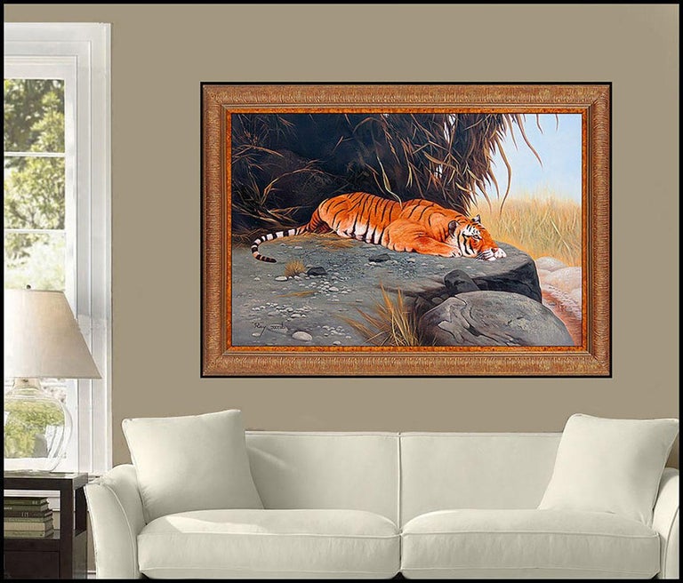 Ray Jacob - Ray Jacob Rare Original Oil Painting on Canvas Signed Tiger ...