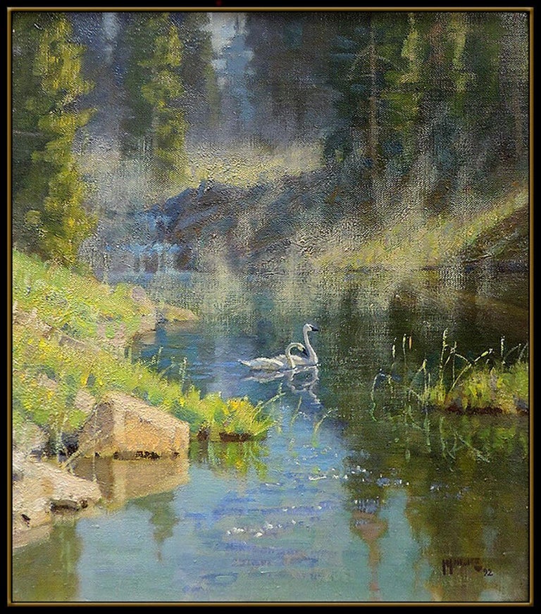 Wayne Wolfe - Wayne Wolfe Original Oil Painting On Board Landscape Swan ...