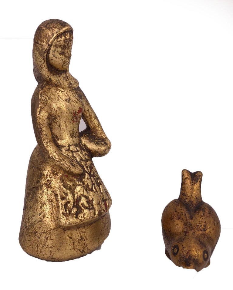 Unknown - Girl and Bird Ceramic Sculpture by artist Howard Pierce, gold ...