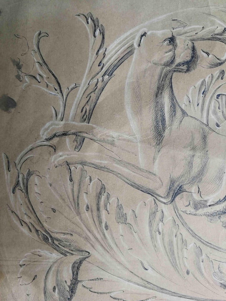 Unknown - Italian Neoclassical animal frieze 19th century ink white ...
