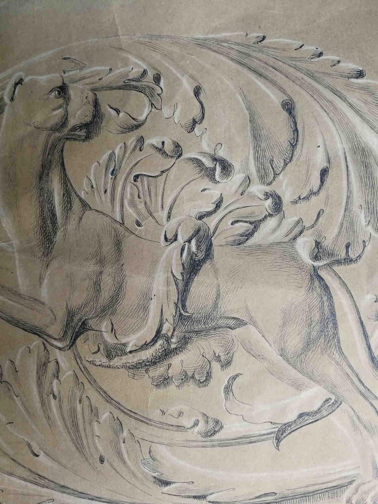 Unknown - Italian Neoclassical animal frieze 19th century ink white ...