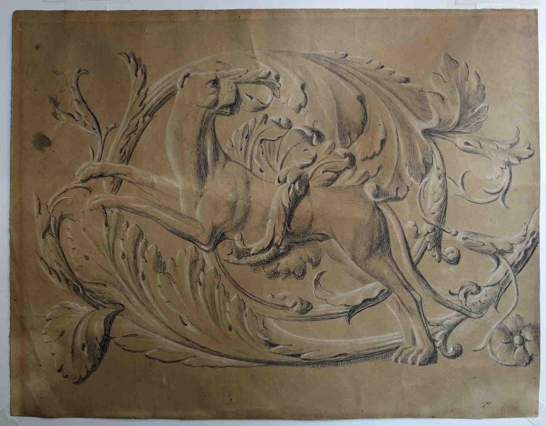 Unknown - Italian Neoclassical animal frieze 19th century ink white ...
