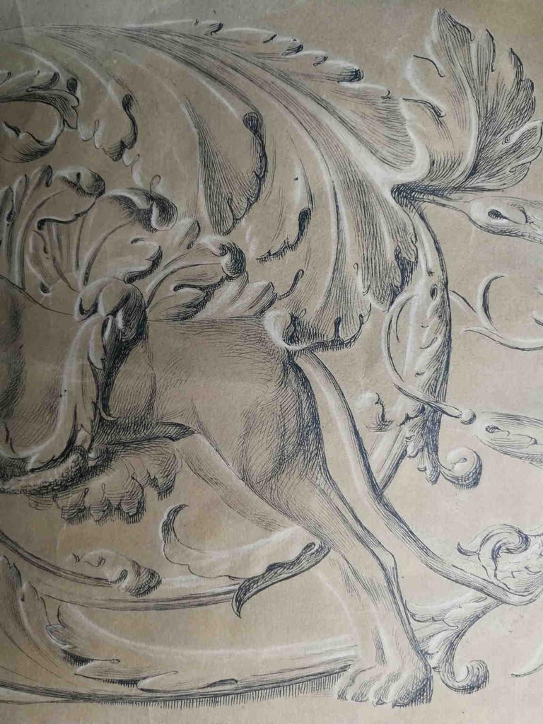 Unknown - Italian Neoclassical animal frieze 19th century ink white ...