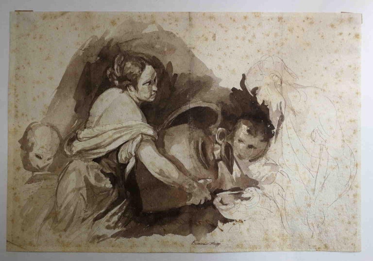 After Bernado Strozzi Study Drawing 18 century bistre paper For Sale at ...