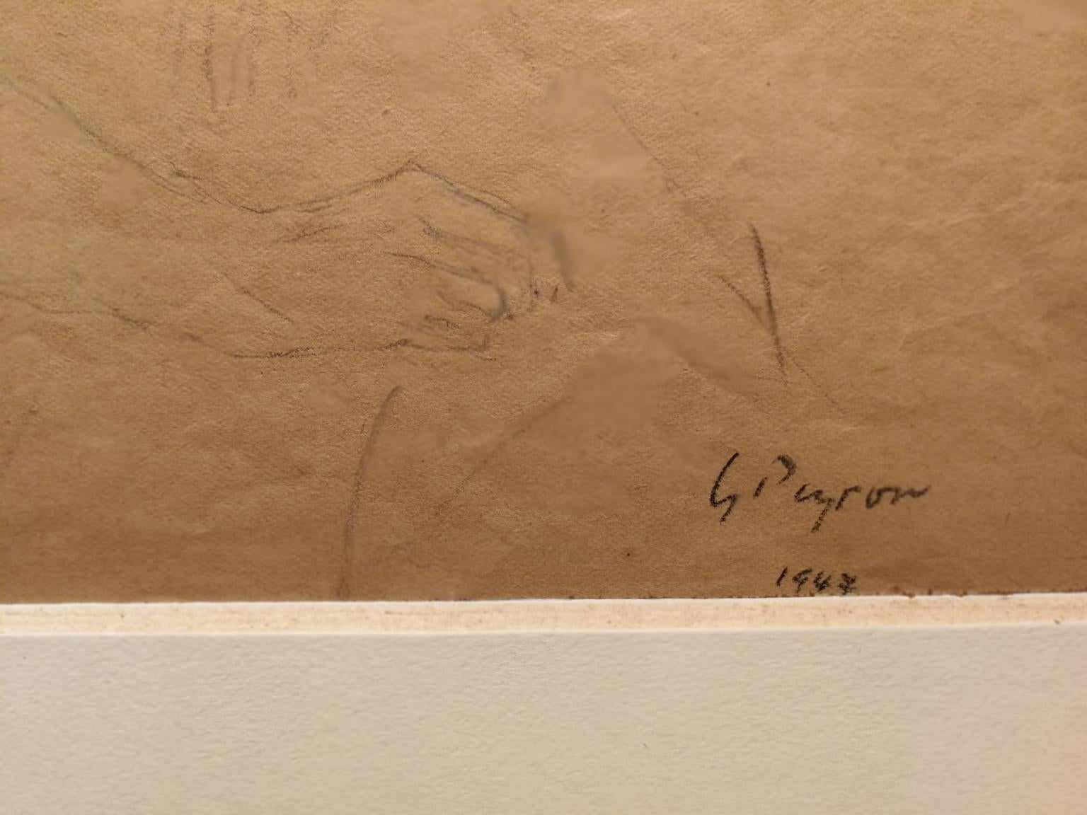 Guido Peyron - Signed G Peyron Nude Pencil Portrait Drawing dated 1947 ...