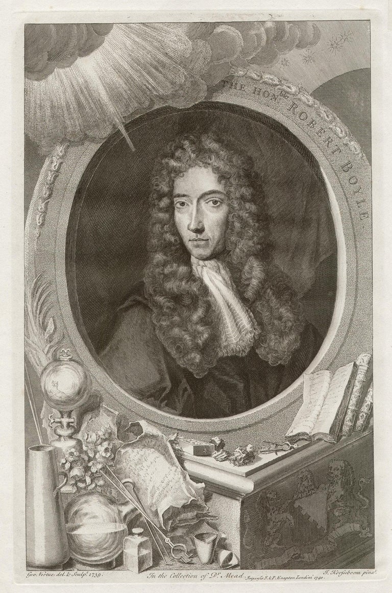 Jacobus Houbraken 1 - Robert Boyle, chemist, antique portrait engraving ...