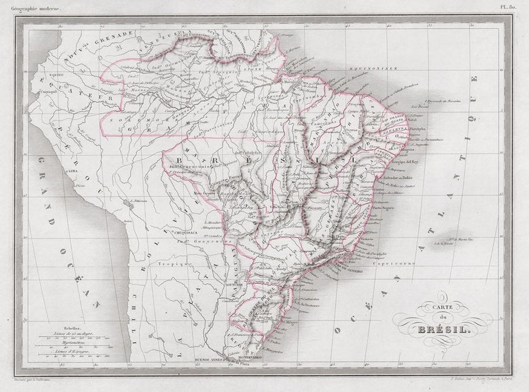 Carte du Bresil, antique 1860s engraved map of Brazil For Sale at 1stDibs