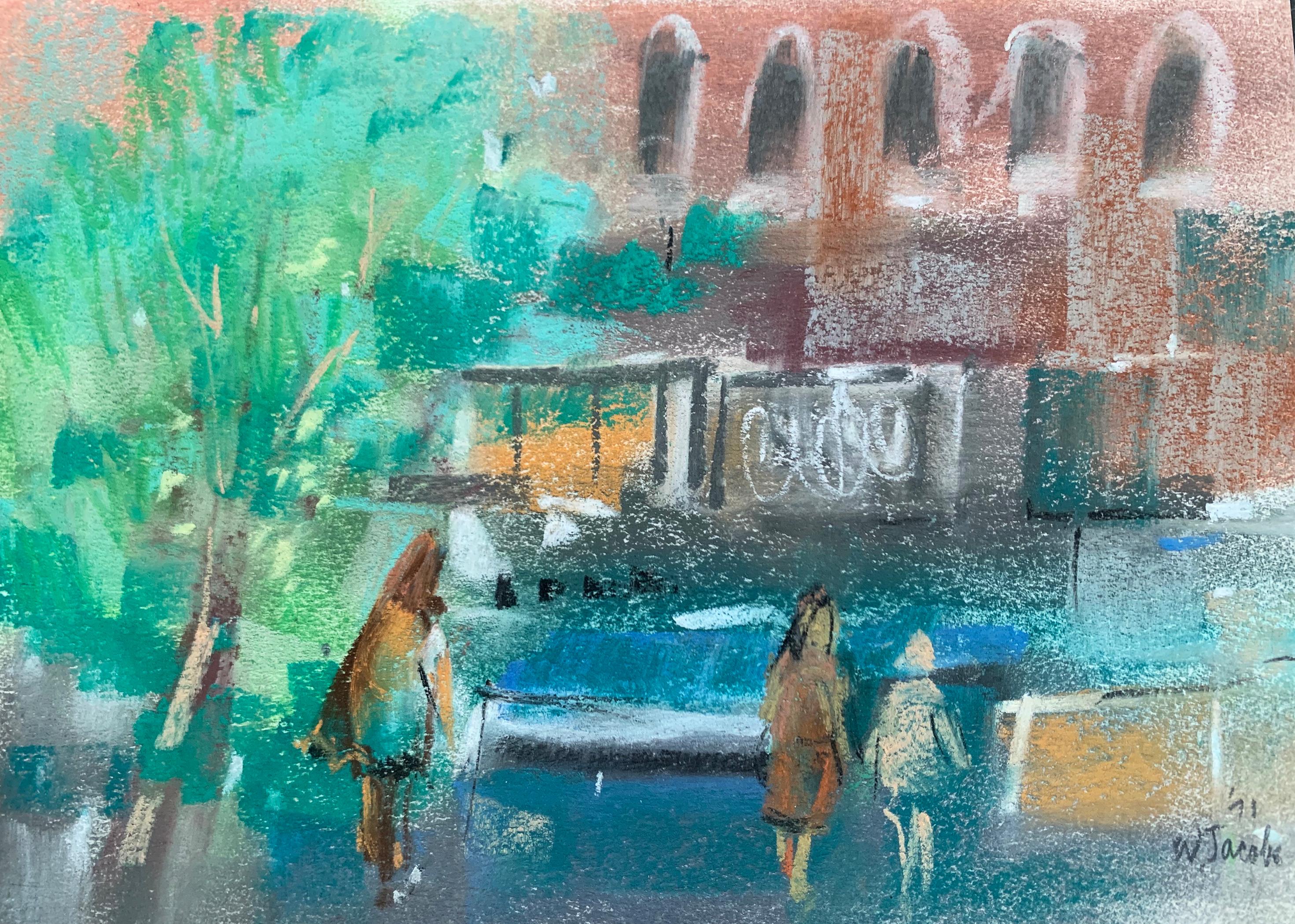 William Jacobs - William Jacobs "A Stroll in the Park", original pastel ...