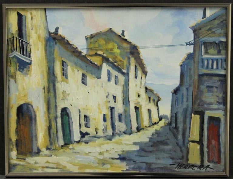 Herrera - Cityscape-Framed Acrylic Painting on Canvas, Signed by the ...