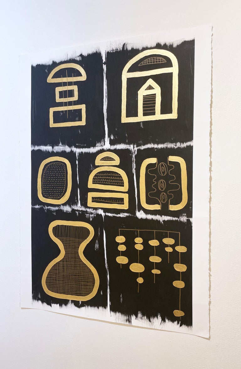 Cheryl R. Riley - Black and Gold Glyphs I by Cheryl R. Riley, metallic ...