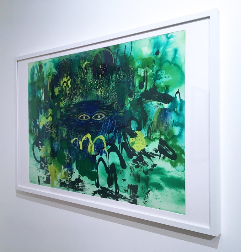 Shamona Stokes - Pond Friend, 2020, watercolour, oil pastel, green ...