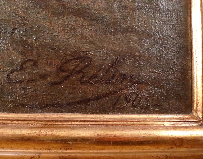 Pierre-Napoléon Eugène Relin - "Lioness and Cubs", 19th Century Oil on ...