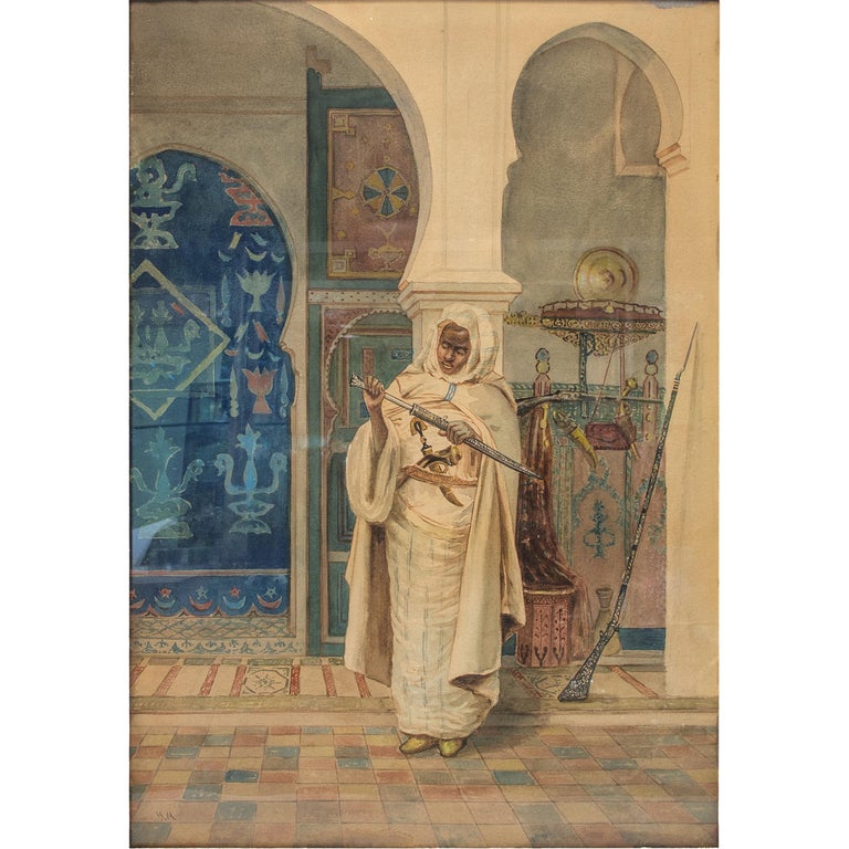 Unknown - A Fine Painting of An Arab Admiring The Sword For Sale at 1stDibs