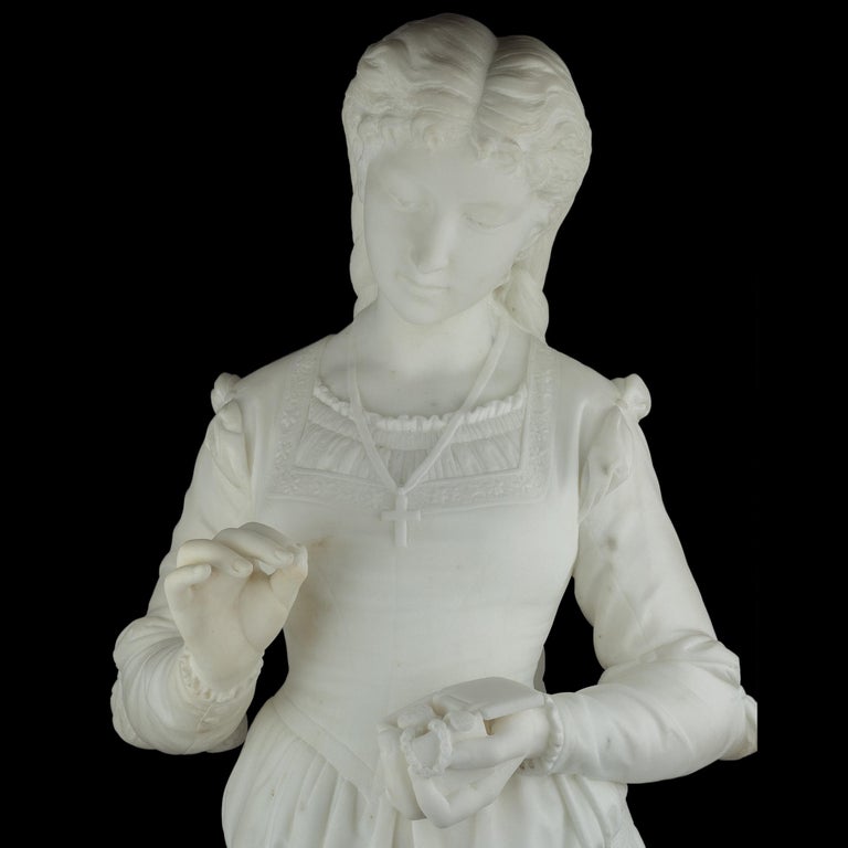 Ferdinando Andreini - White marble statue of young lady with long ...