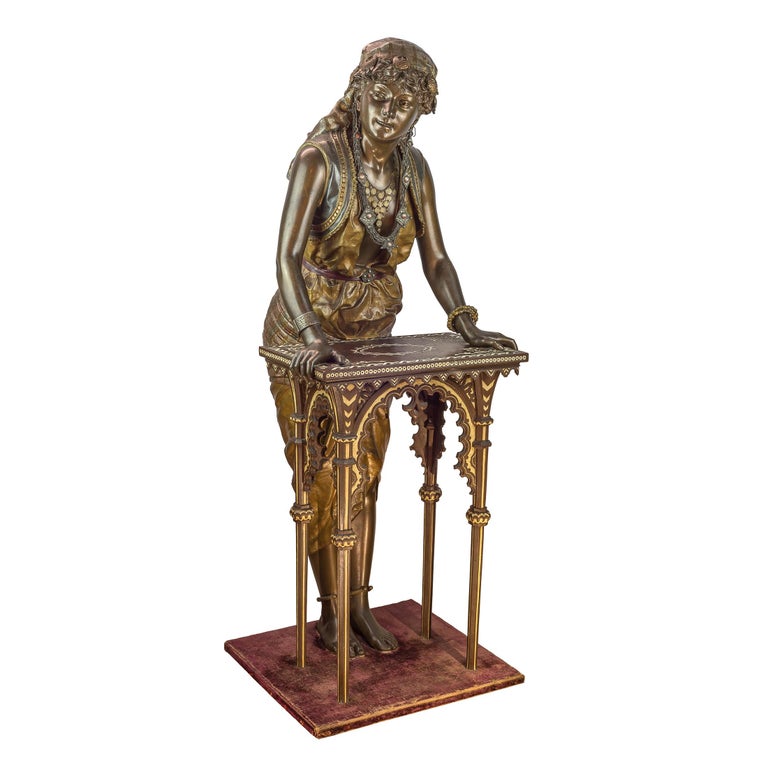 Louis Hotot - Polychrome-patinated statue of a gypsy woman at 1stDibs