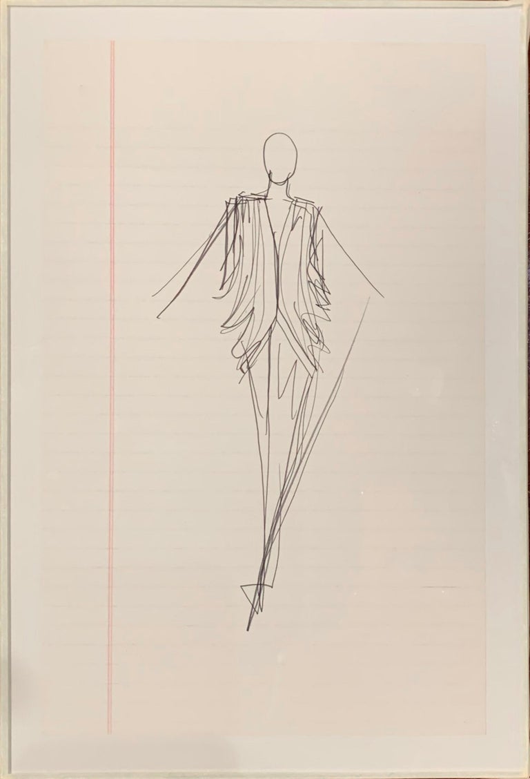 Halston - Ink Sketch by Iconic Fashion Designer Halston For Sale at 1stDibs