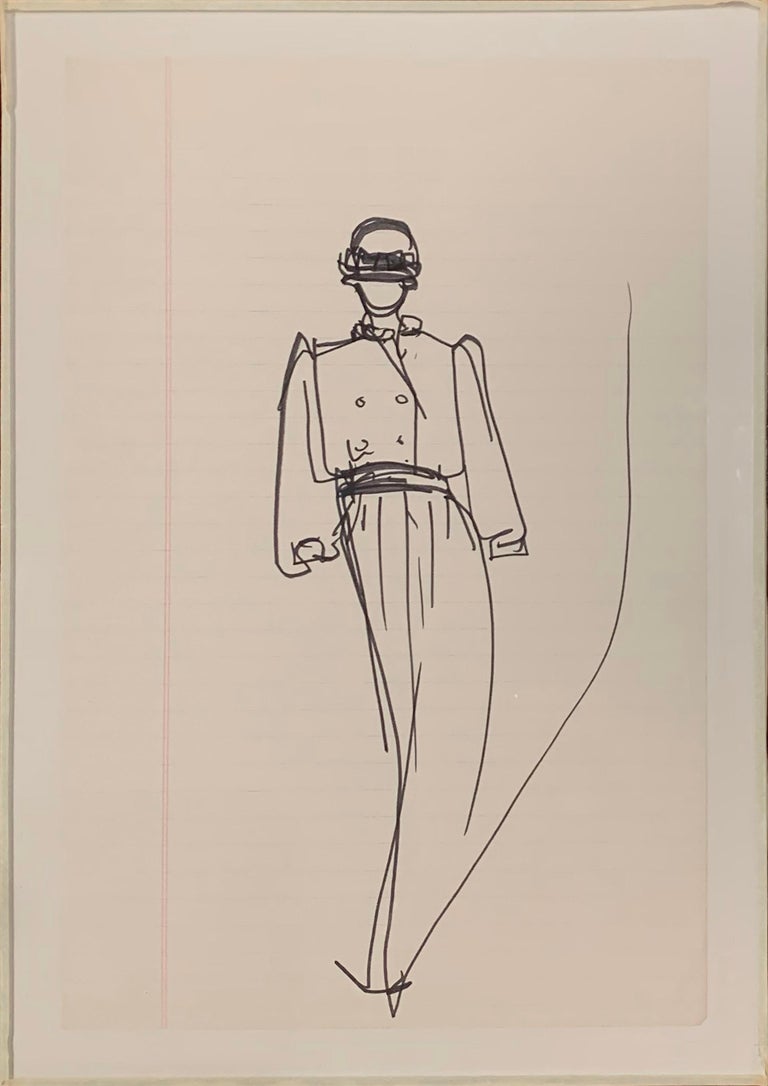 Halston - Ink Sketch by Iconic Fashion Designer Halston For Sale at 1stDibs
