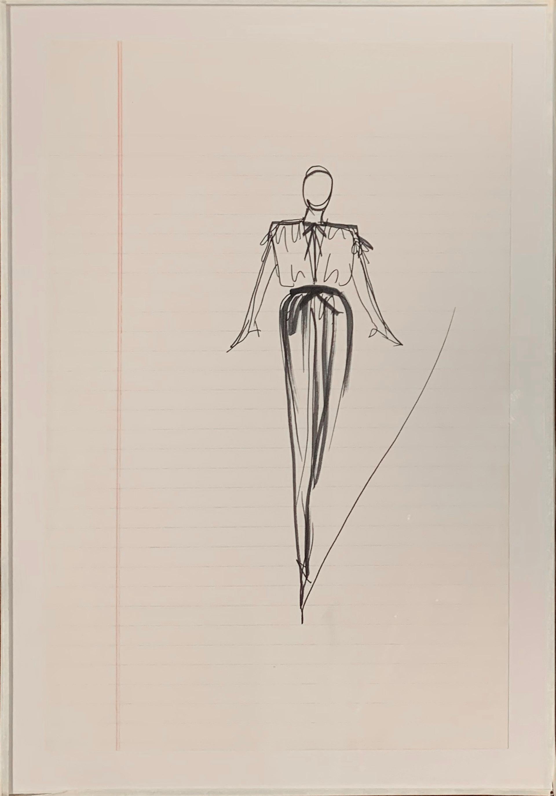 Halston - Ink Sketch by Iconic Fashion Designer Halston For Sale at 1stDibs