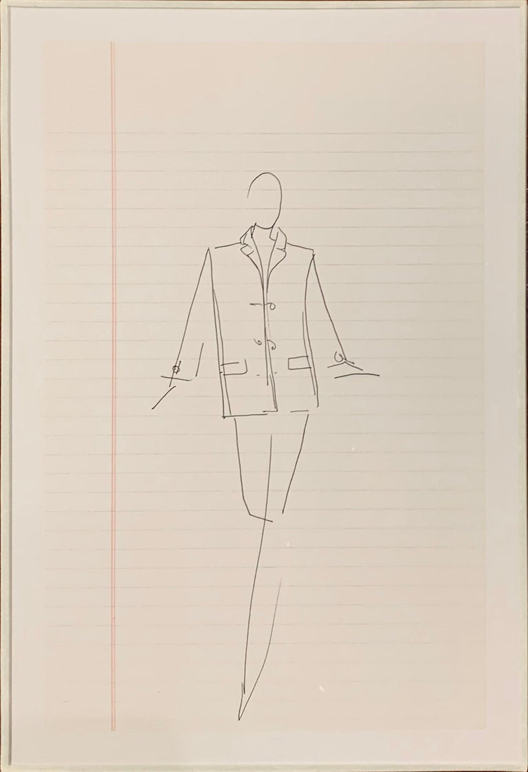 Halston - Ink Sketch by Iconic Fashion Designer Halston For Sale at 1stDibs