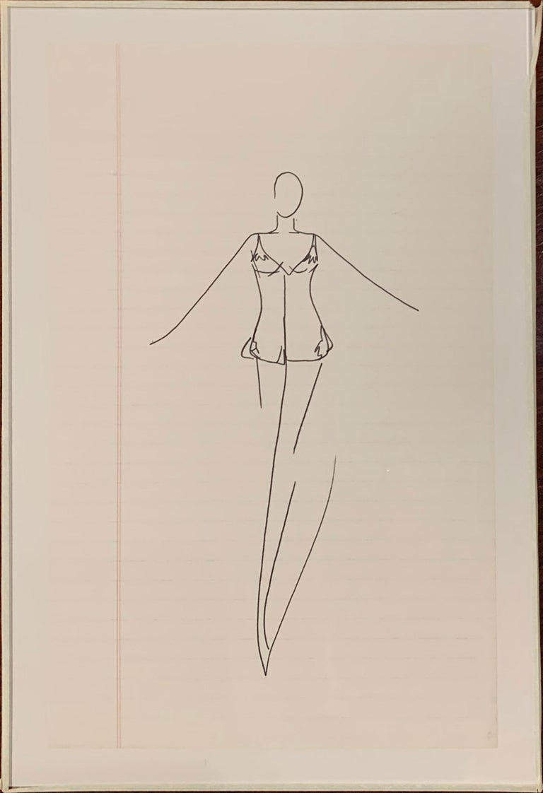 Halston - Ink Sketch by Iconic Fashion Designer Halston For Sale at 1stDibs