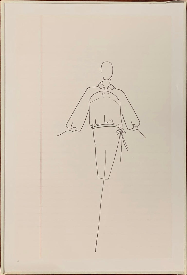 Halston - Ink Sketch by Iconic Fashion Designer Halston For Sale at 1stDibs