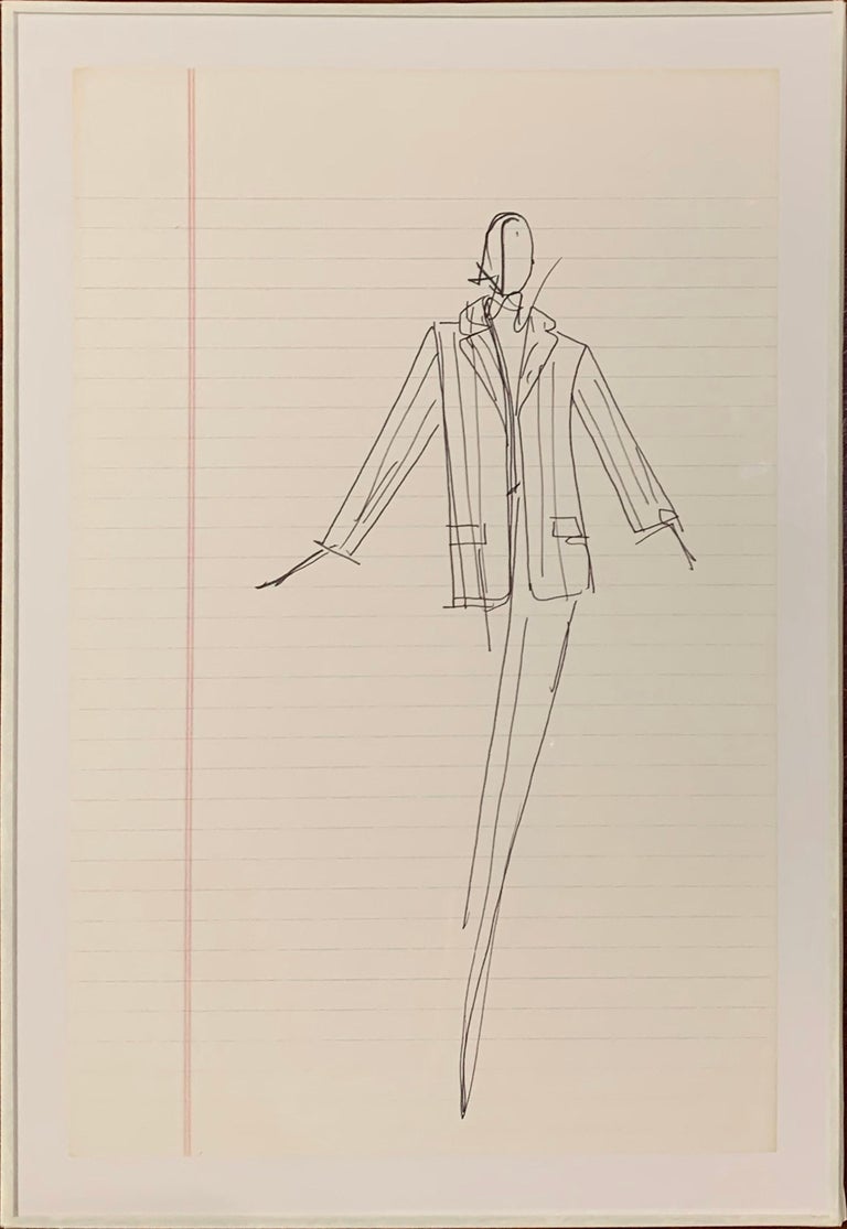 Halston - Ink Sketch by Iconic Fashion Designer Halston For Sale at 1stDibs