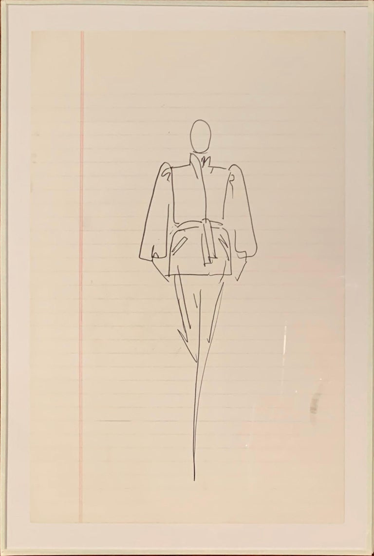 Halston - Ink Sketch by Iconic Fashion Designer Halston For Sale at 1stDibs