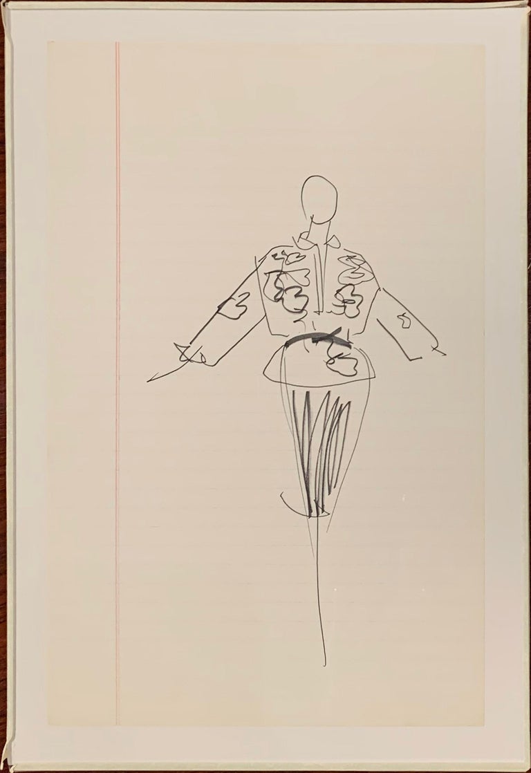 Halston - Ink Sketch by Iconic Fashion Designer Halston For Sale at 1stDibs