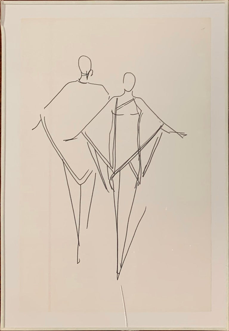 Halston - Ink Sketch by Iconic Fashion Designer Halston For Sale at 1stDibs