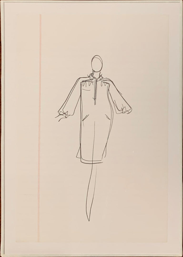 Halston - Ink Sketch by Iconic Fashion Designer Halston For Sale at 1stDibs