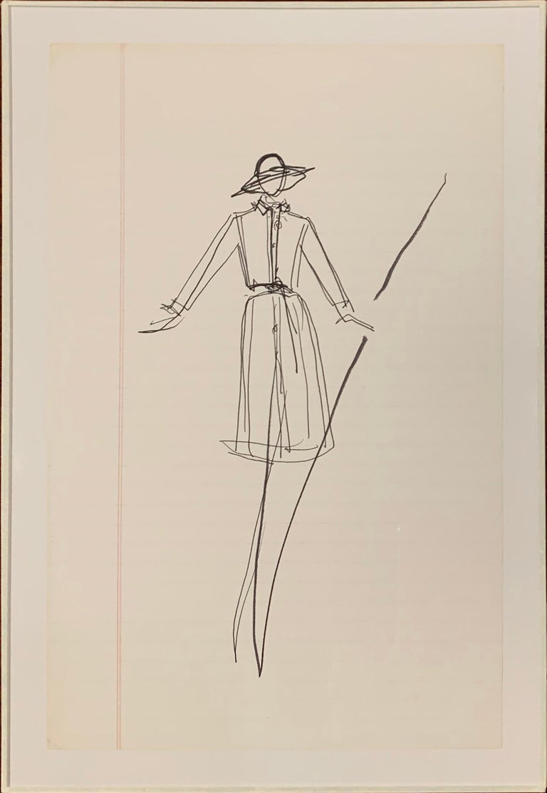 Halston - Ink Sketch by Iconic Fashion Designer Halston For Sale at 1stDibs