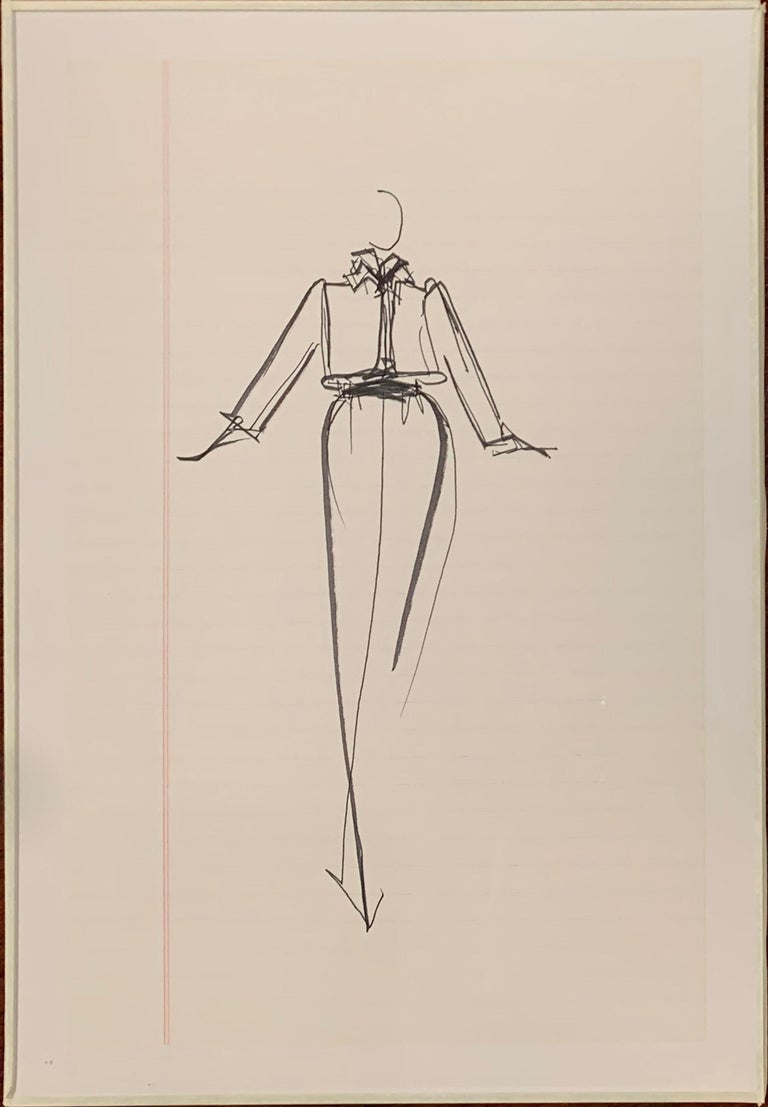 Halston - Ink Sketch by Iconic Fashion Designer Halston For Sale at 1stDibs