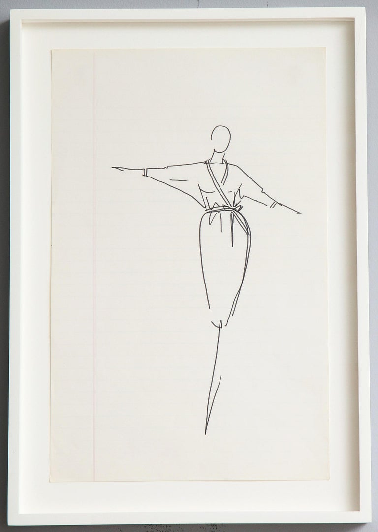 Halston - Ink Sketch by Iconic Fashion Designer Halston For Sale at 1stDibs