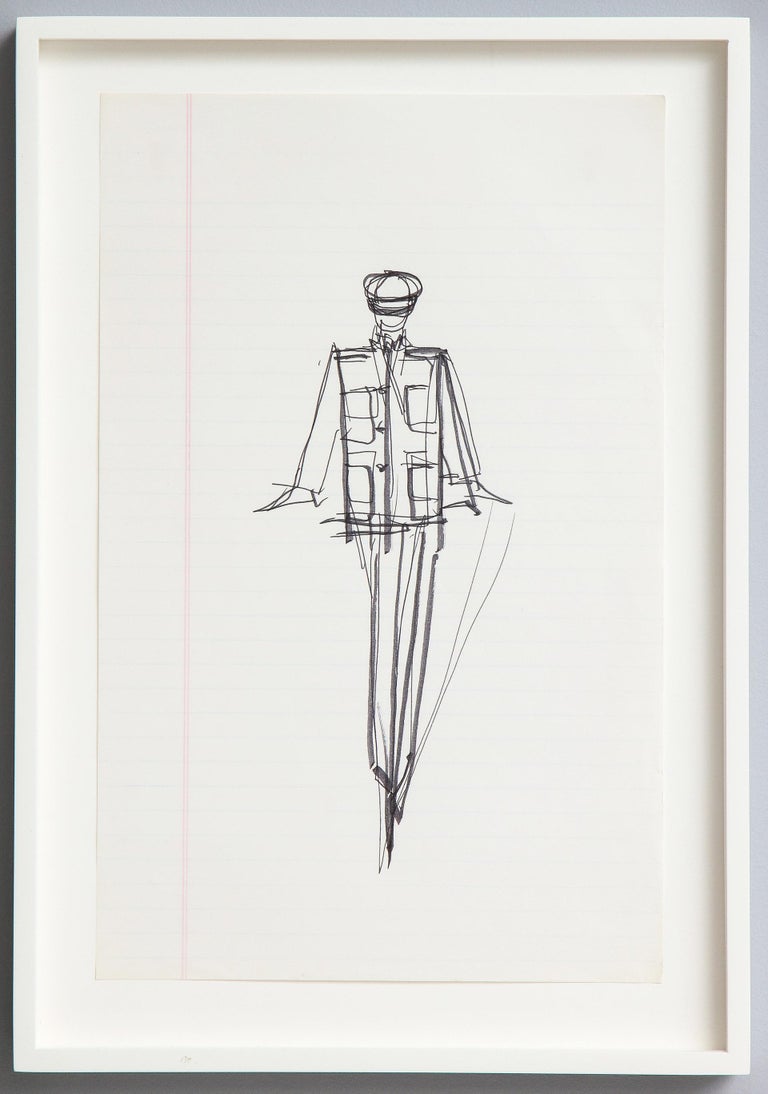 Halston - Ink Sketch by Iconic Fashion Designer Halston For Sale at 1stDibs
