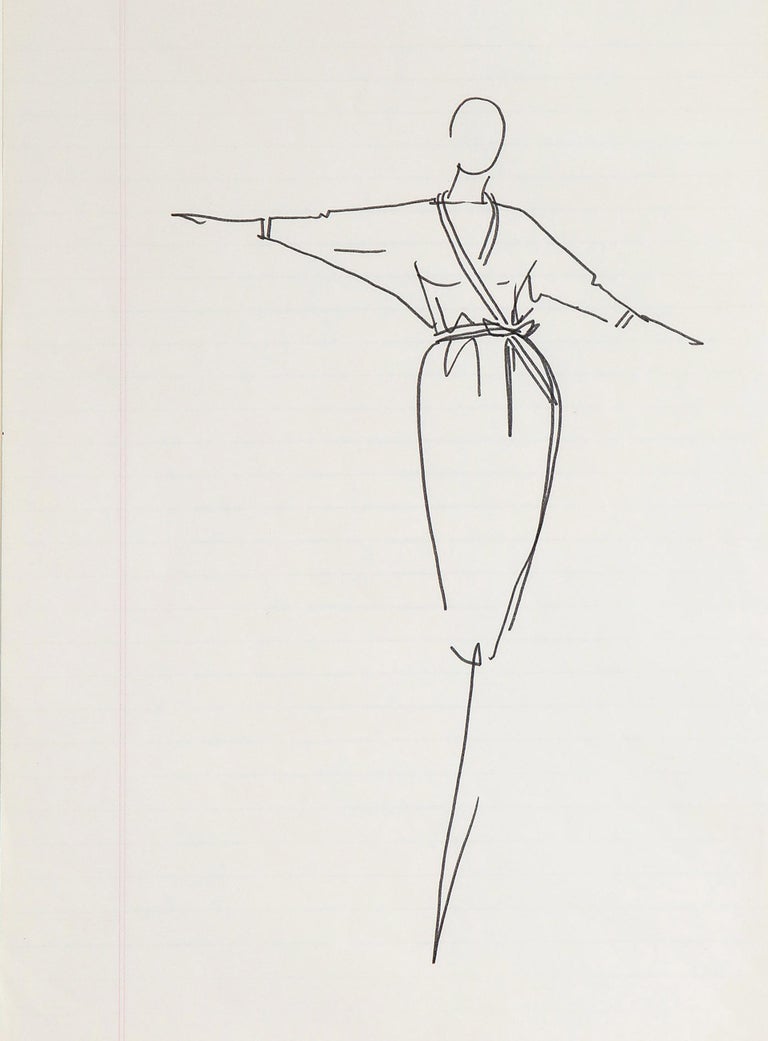 Halston - Set of 6 Ink Sketches by Iconic Fashion Designer Halston at ...