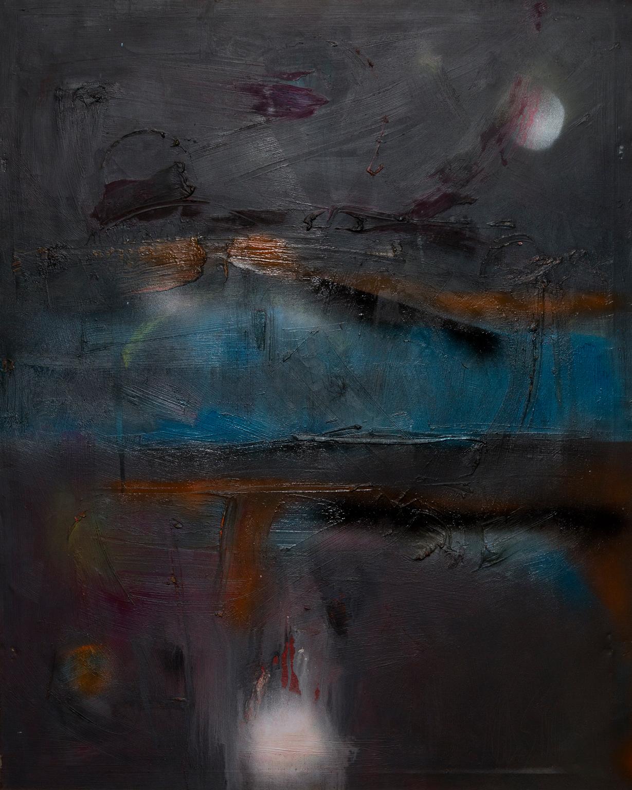 Merton Simpson - "Nightscape" Deep Blues and Black, Oil on Canvas For ...