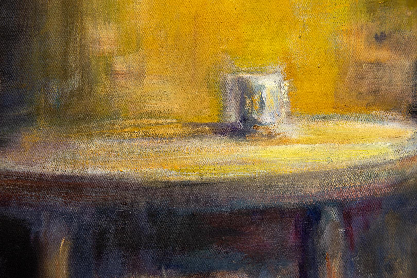 John Osler - "One More Day" Figurative, Cafe, Interior, Yellow, Blue ...
